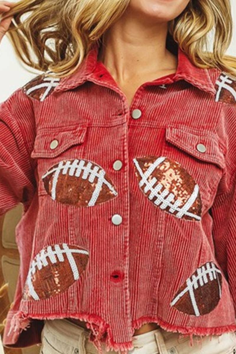 Red Corduroy Sequin Football Jacket | Frankie + Flora Floral Boutique